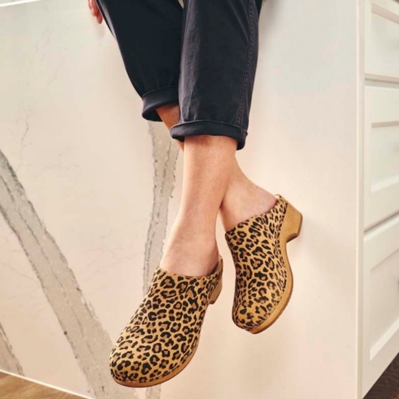Dansko | Shoes | Dansko Womens Brenda Leather Leopard Print Mule Clog ...